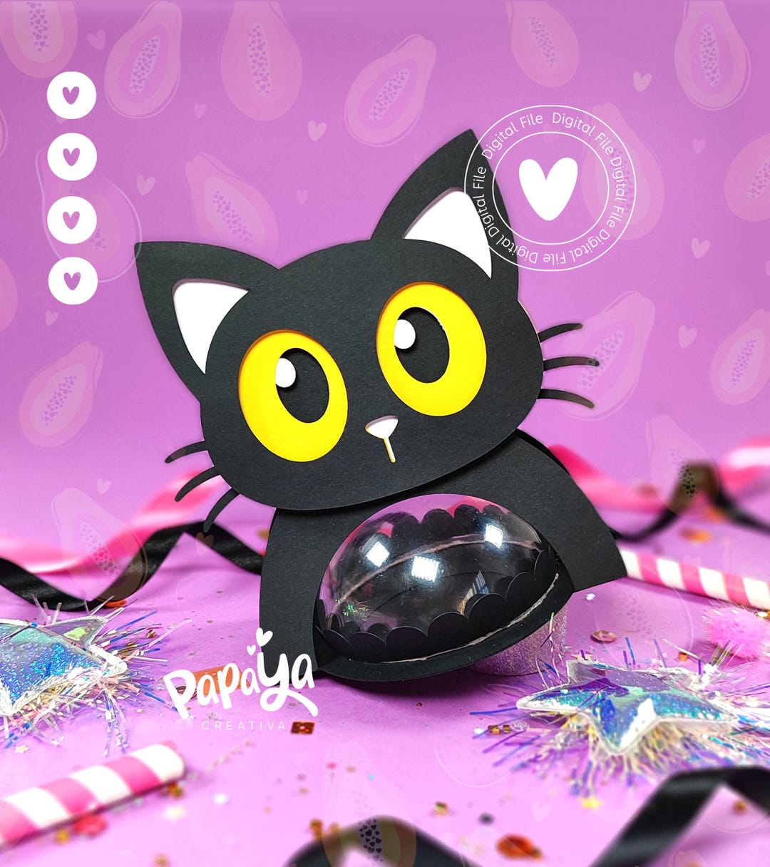 Halloween Cat DIGITAL FILE Holder Dome Size 8cm/ Open and Close System ...