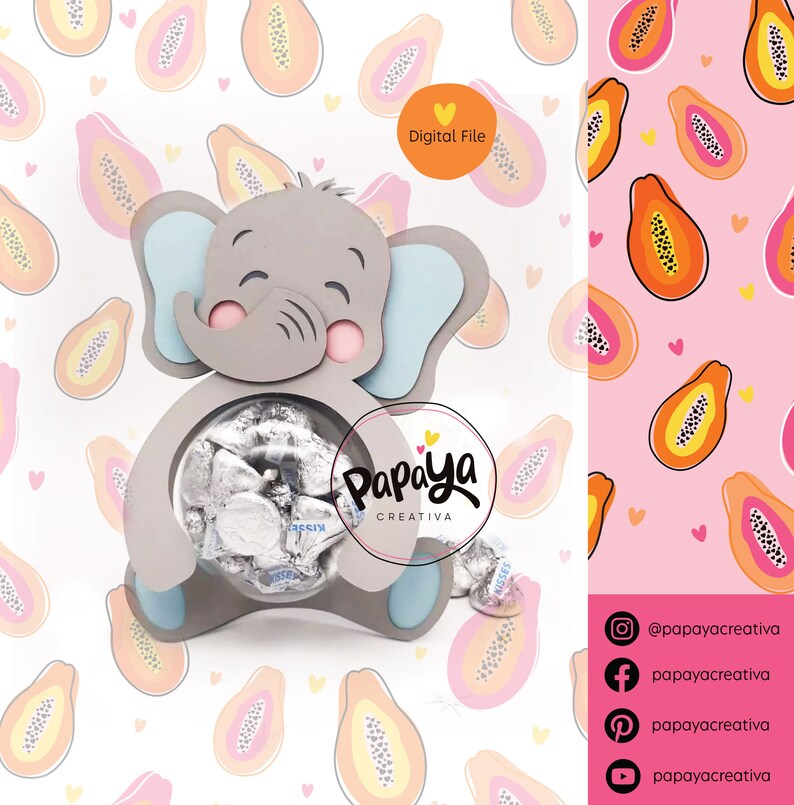 Elephants Set DIGITAL FILE Candy Holder/ Dome Size 8cm/*dashed Lines to ...