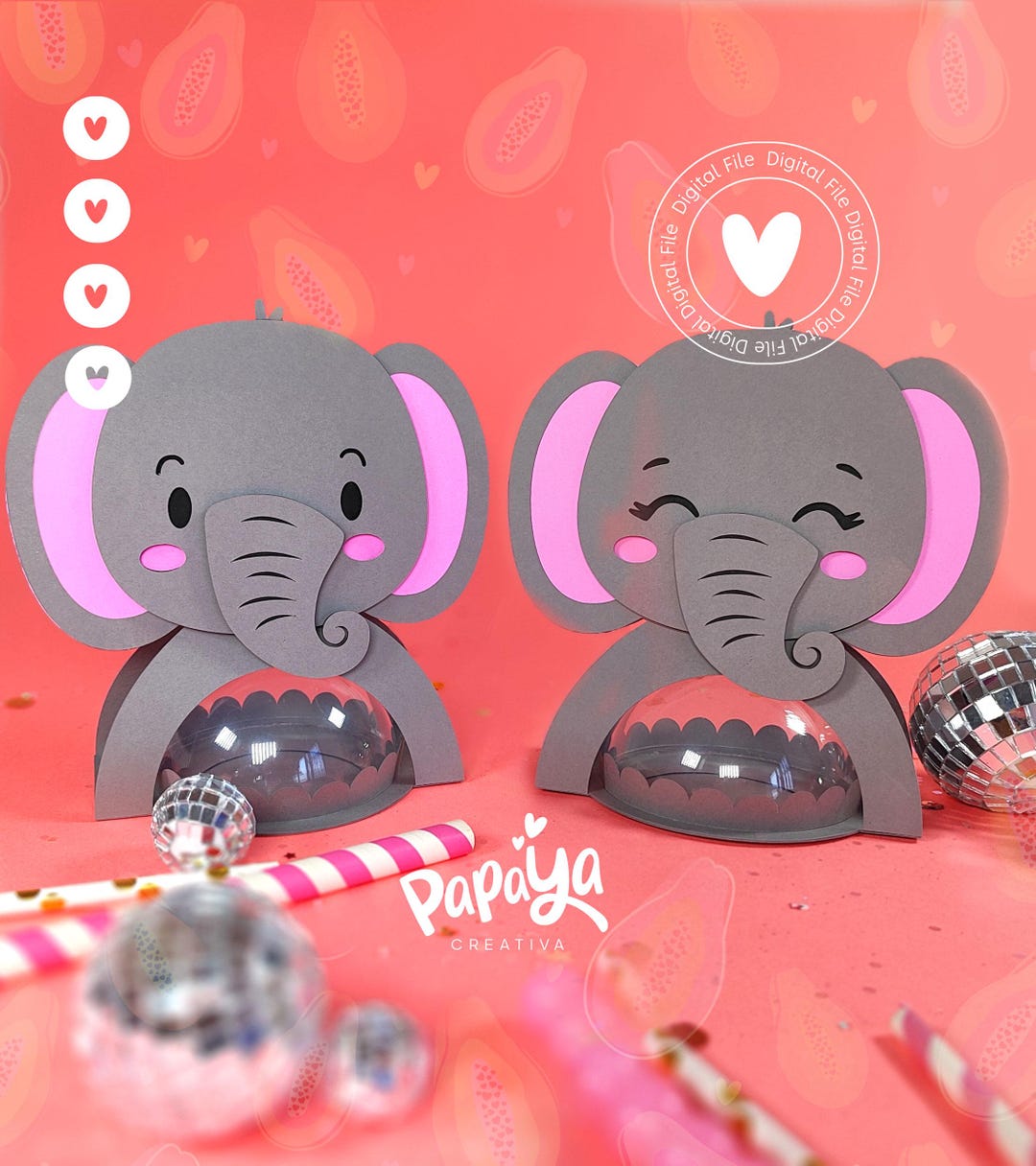 Elephants Set DIGITAL FILES Candy Holder /dome Size 8cm/ Open and Close ...