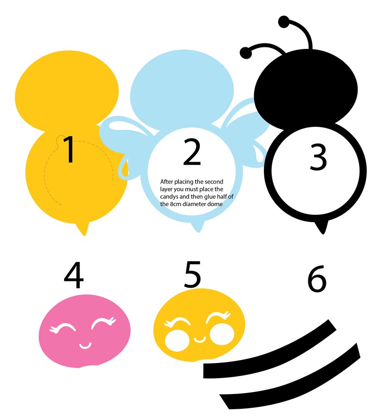 Adorable Bee Set DIGITAL FILES Candy Holder/ Dome Size 8cm *dashed ...