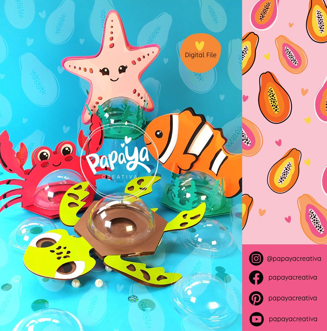 Cut File Set of 4 Sea Figures Candy Holder / Dome Size 8cm/ Open and ...