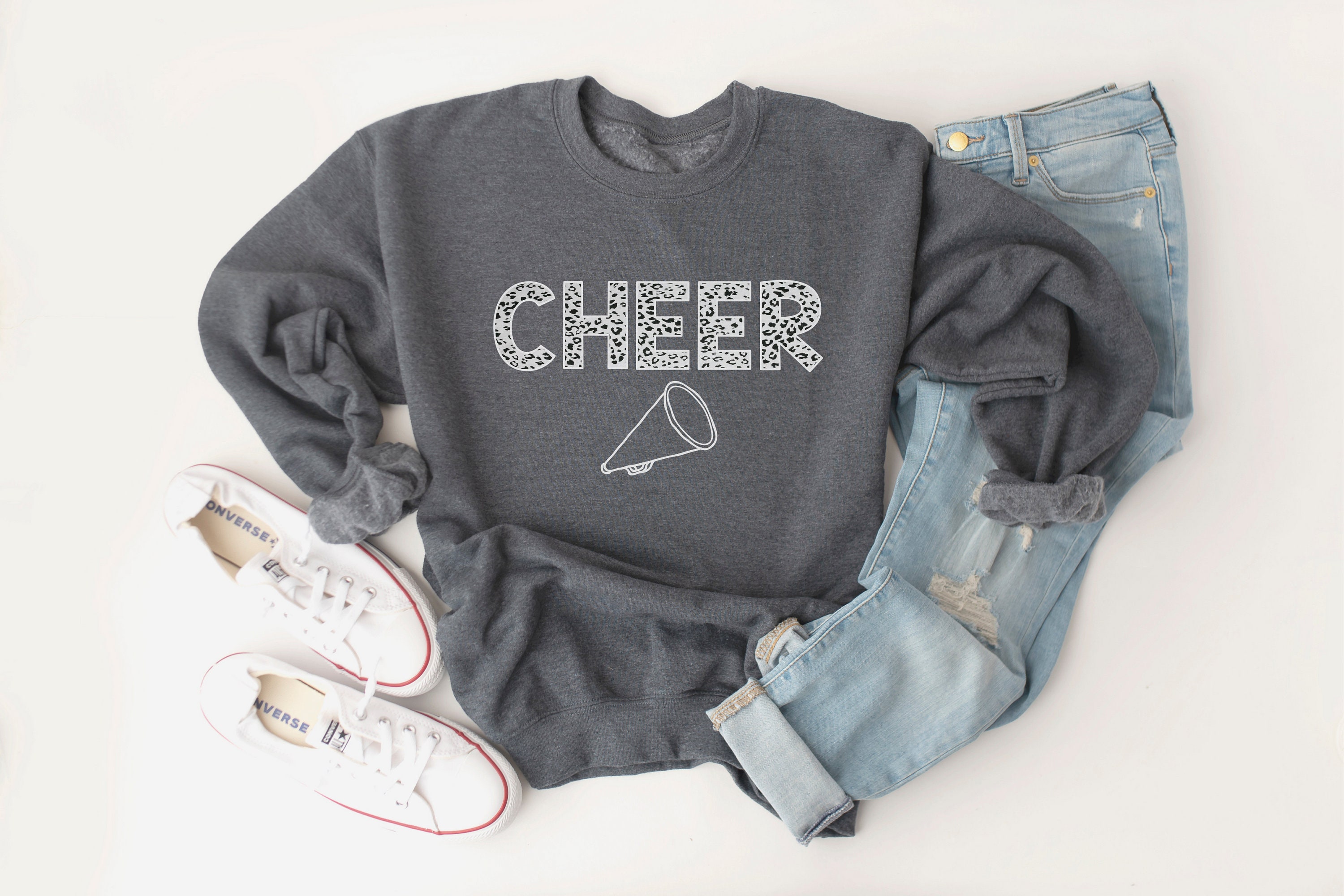 Cheer Leopard Print Sweatshirt Dark Heather Grey/gray Cheerleader ...
