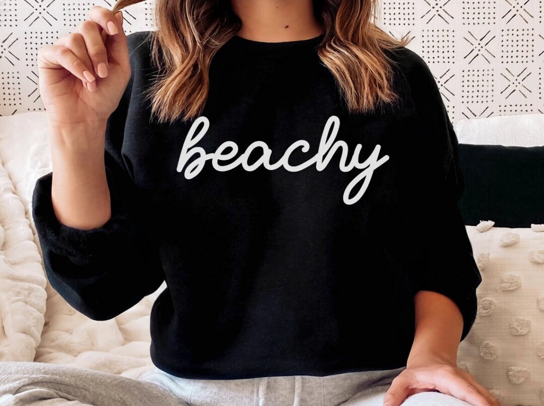 Beachy Sweatshirt Black, Beach Sweater, Ocean Crewneck, Beach Lover ...