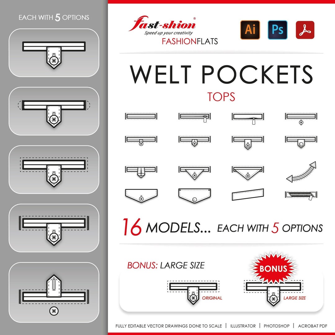 Buy Welt Pockets tops Fully Editable and Printable Vector Drawings Done ...