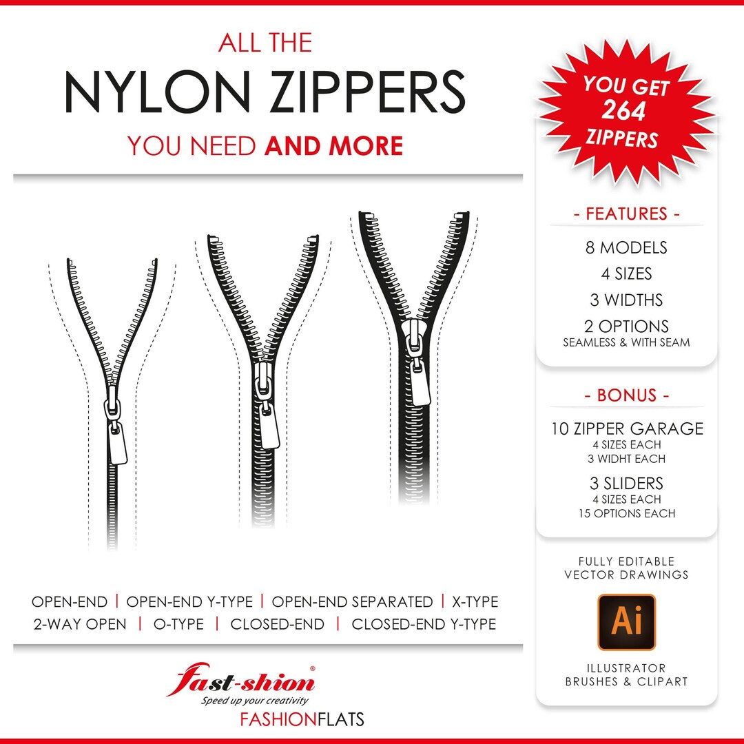 Nylon Zipper | 264 Fully Editable and Printable Vector Brushes Done to ...