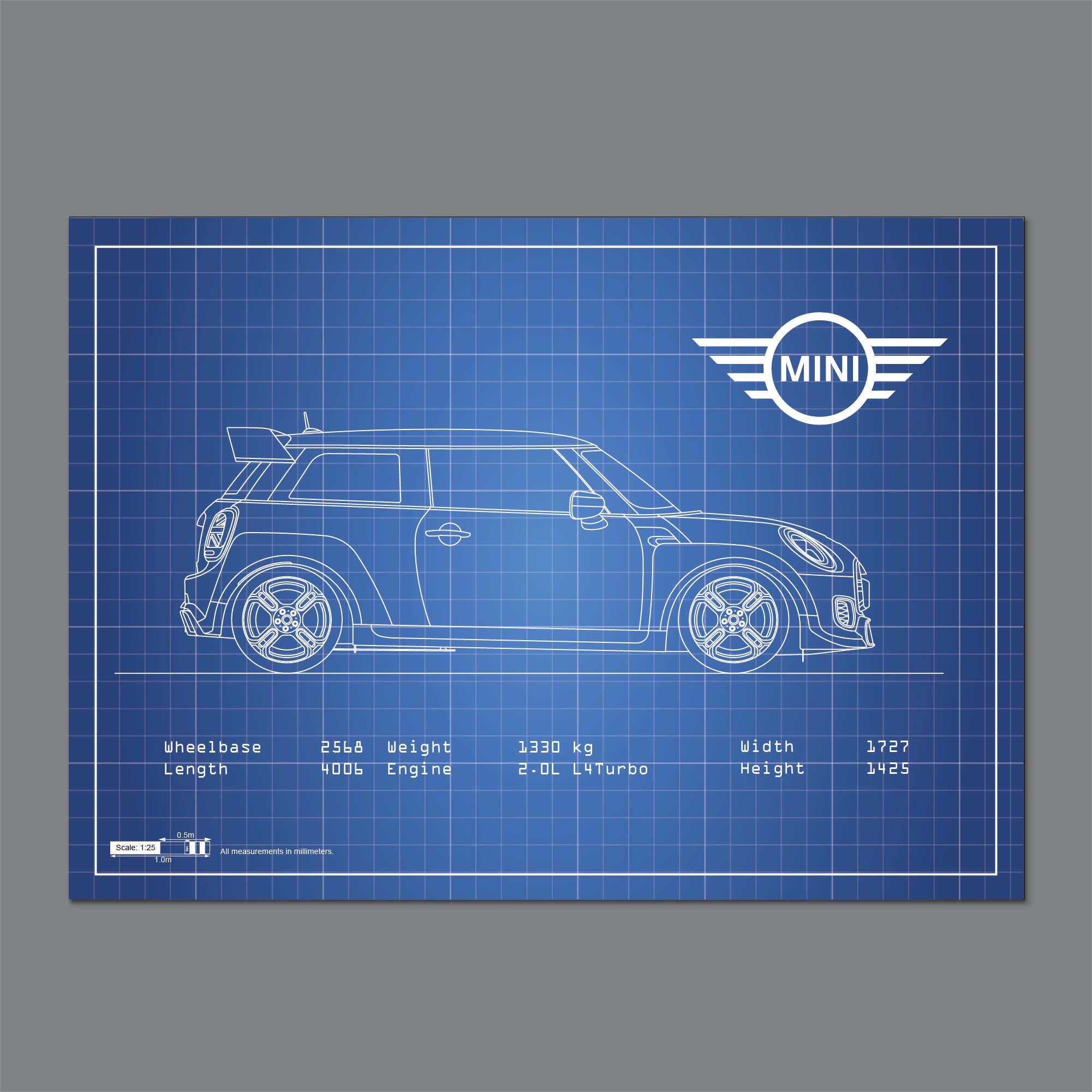 Mini Cooper Blueprint Mini Blueprint Mini Print Car - Etsy