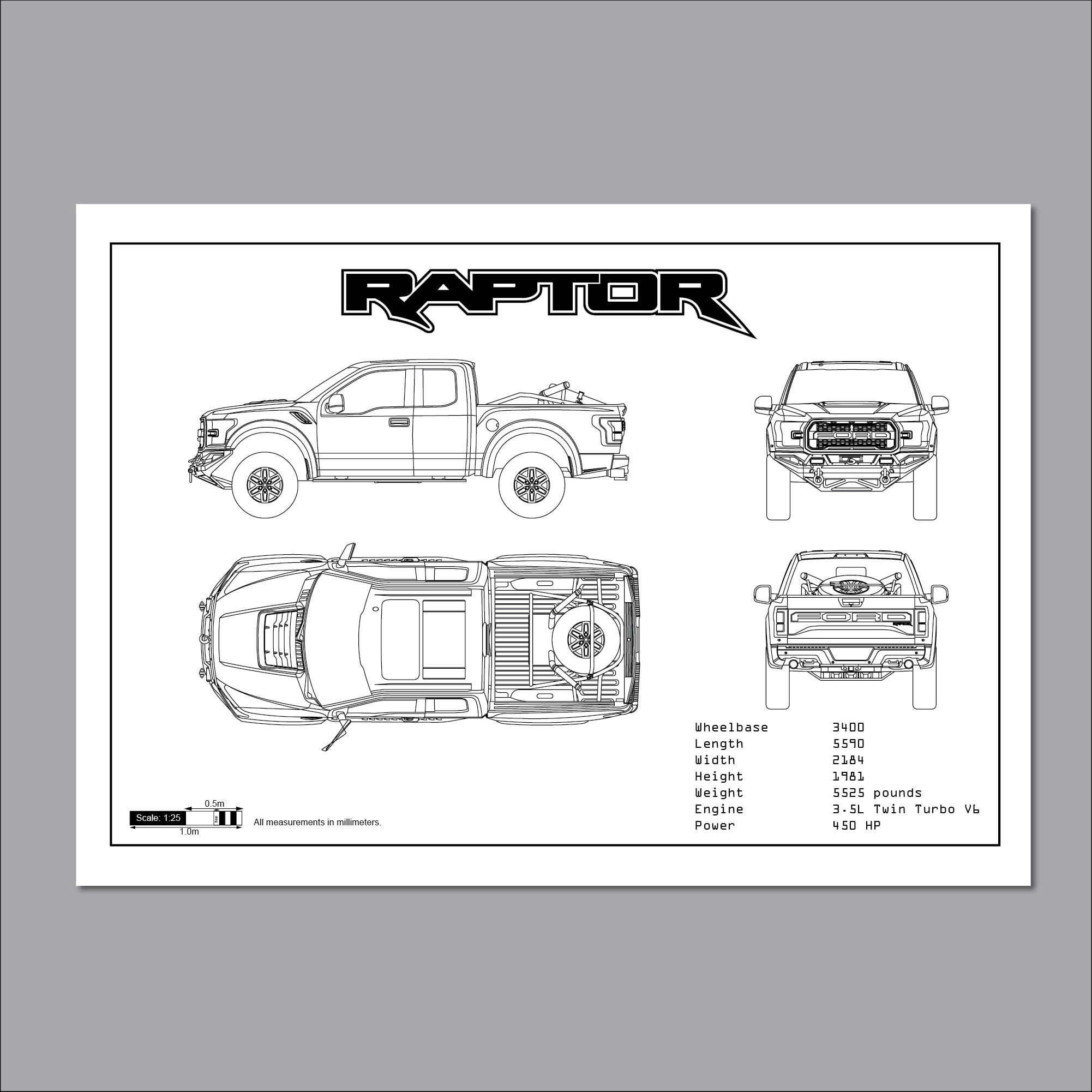 Ford Raptor Blueprint Car Blueprints Car Poster Gift for - Etsy