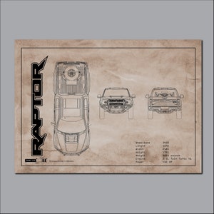 Raptor Blueprint, Ford Raptor, Car Blueprints, Car Poster, Garage Art ...