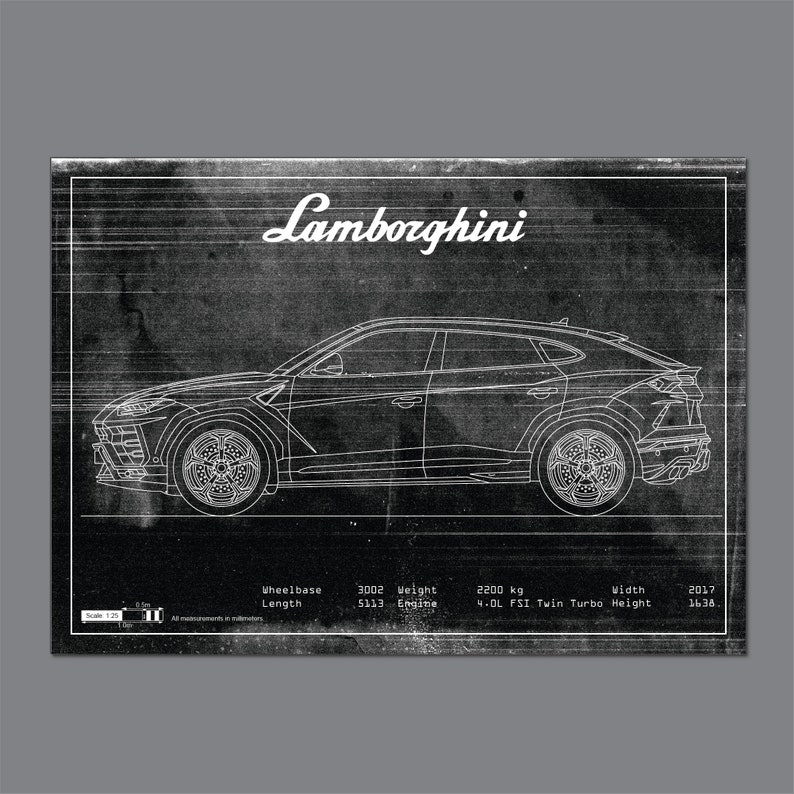 Lamborghini Blueprint, Lamborghini Print, Urus Blueprint, Mancave Wall ...