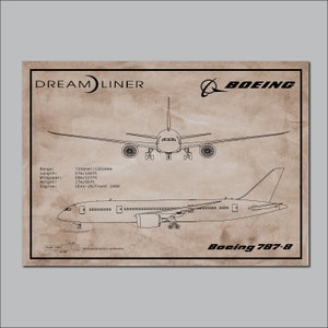Boeing 787 Poster, Dreamliner Blueprint, Gift for Pilot, Gift for Him ...