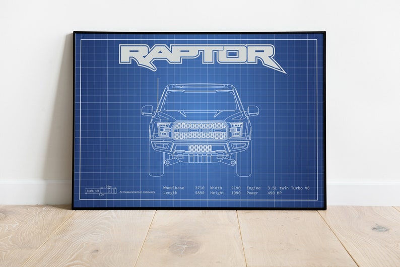 Ford Raptor, Raptor Blueprint, Raptor Poster, Car Blueprints, Car ...