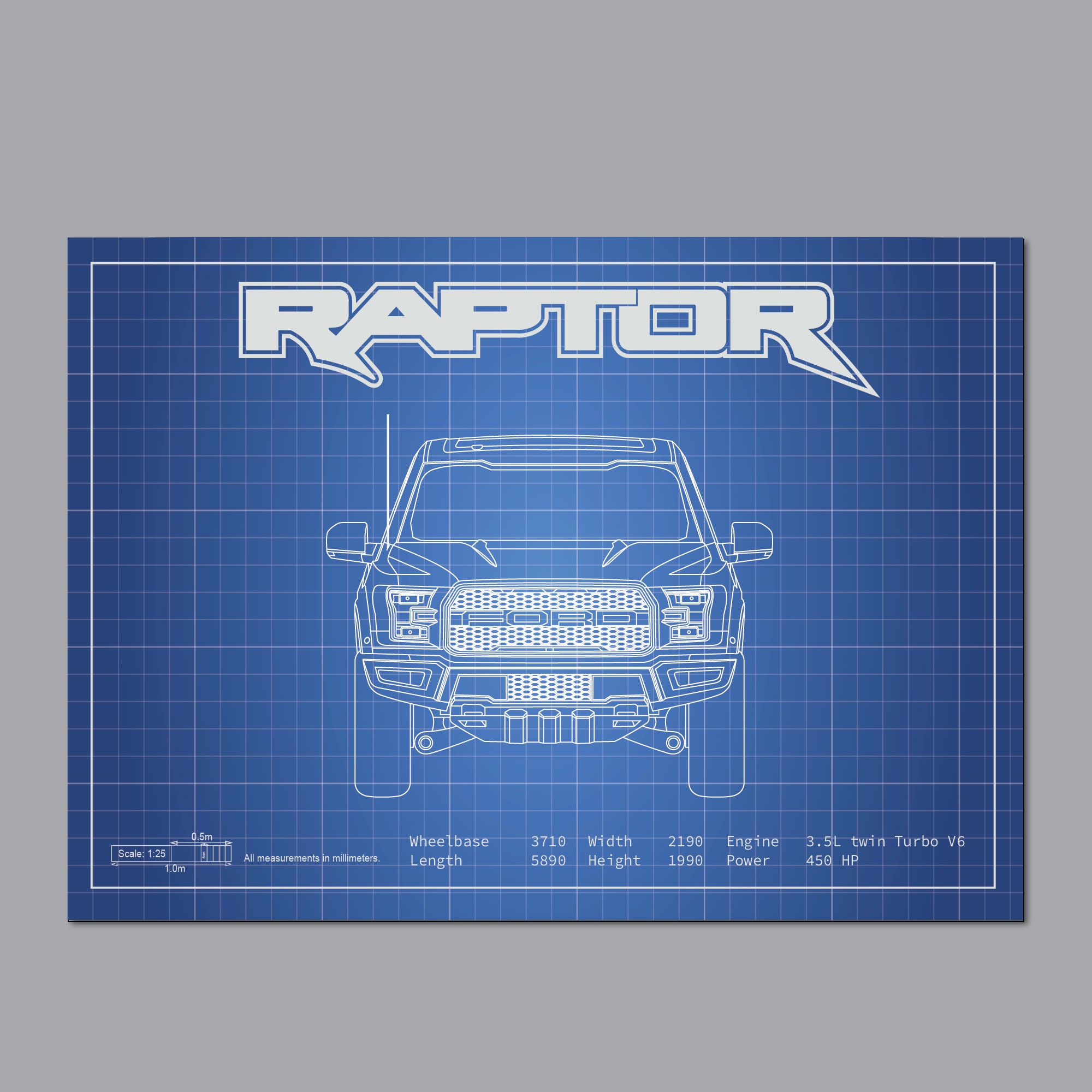 Ford Raptor, Raptor Blueprint, Raptor Poster, Car Blueprints, Car ...