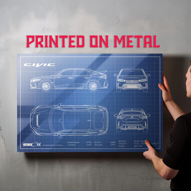 Honda Civic Poster, Civic Type R, Car Blueprints, Car Poster, Gift for ...