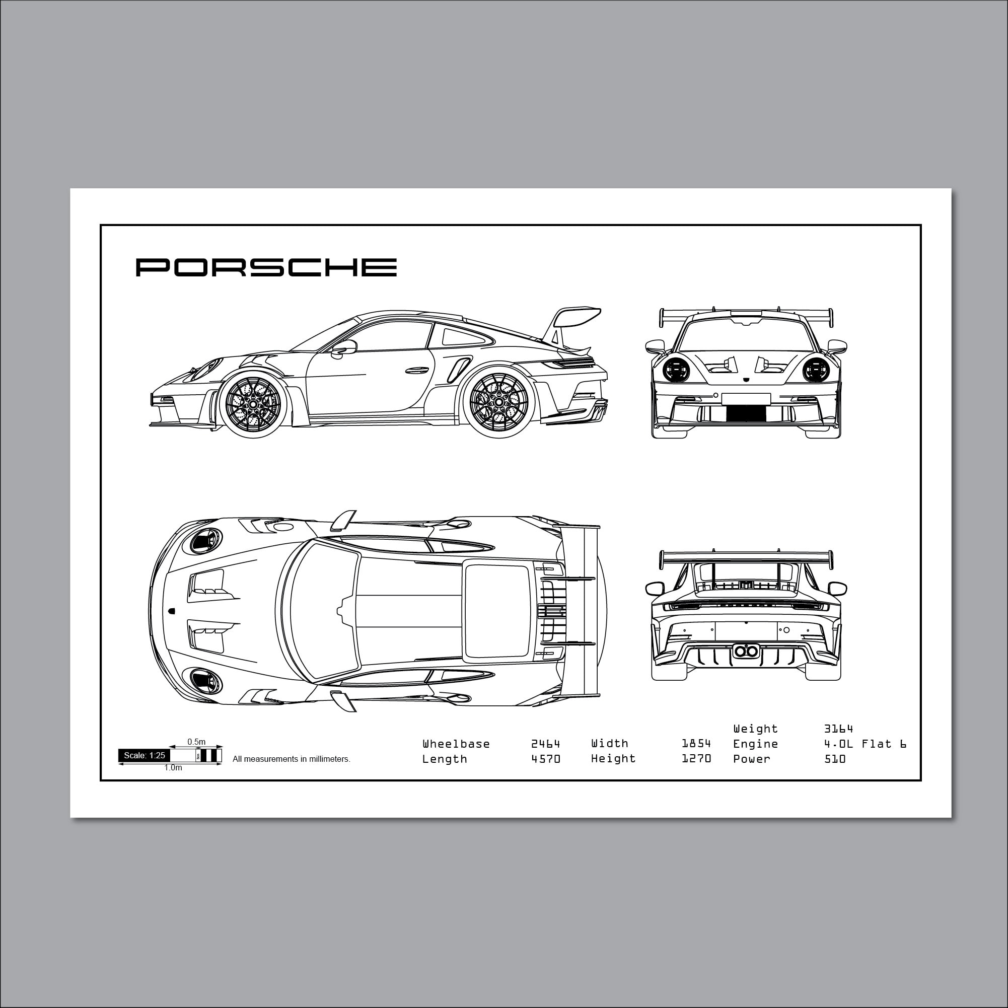 Porsche Gt3rs Picture, Car Blueprints, Car Poster, Man Cave, Man Cave ...
