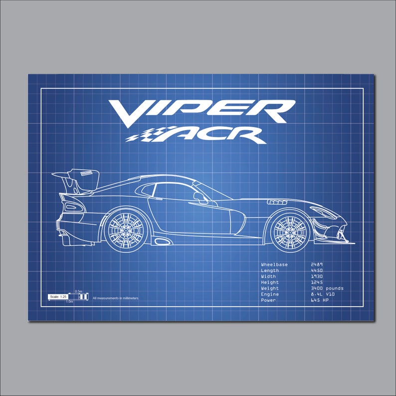 Dodge Viper ACR Picture Car Blueprints Car Poster Gift for - Etsy