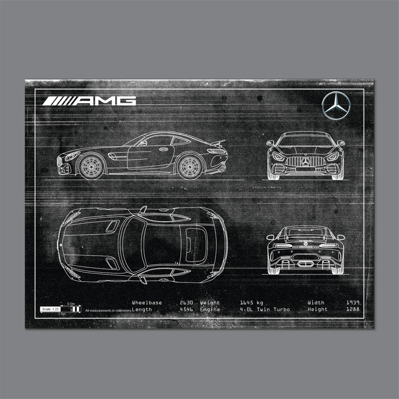 Mercedes Benz Blueprint, AMG GT, Car Blueprints, Car Poster, Gift for ...