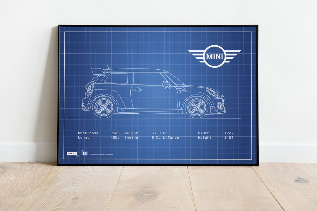 Mini Cooper Blueprint, Mini Blueprint, Mini Print, Car Blueprints, Car ...
