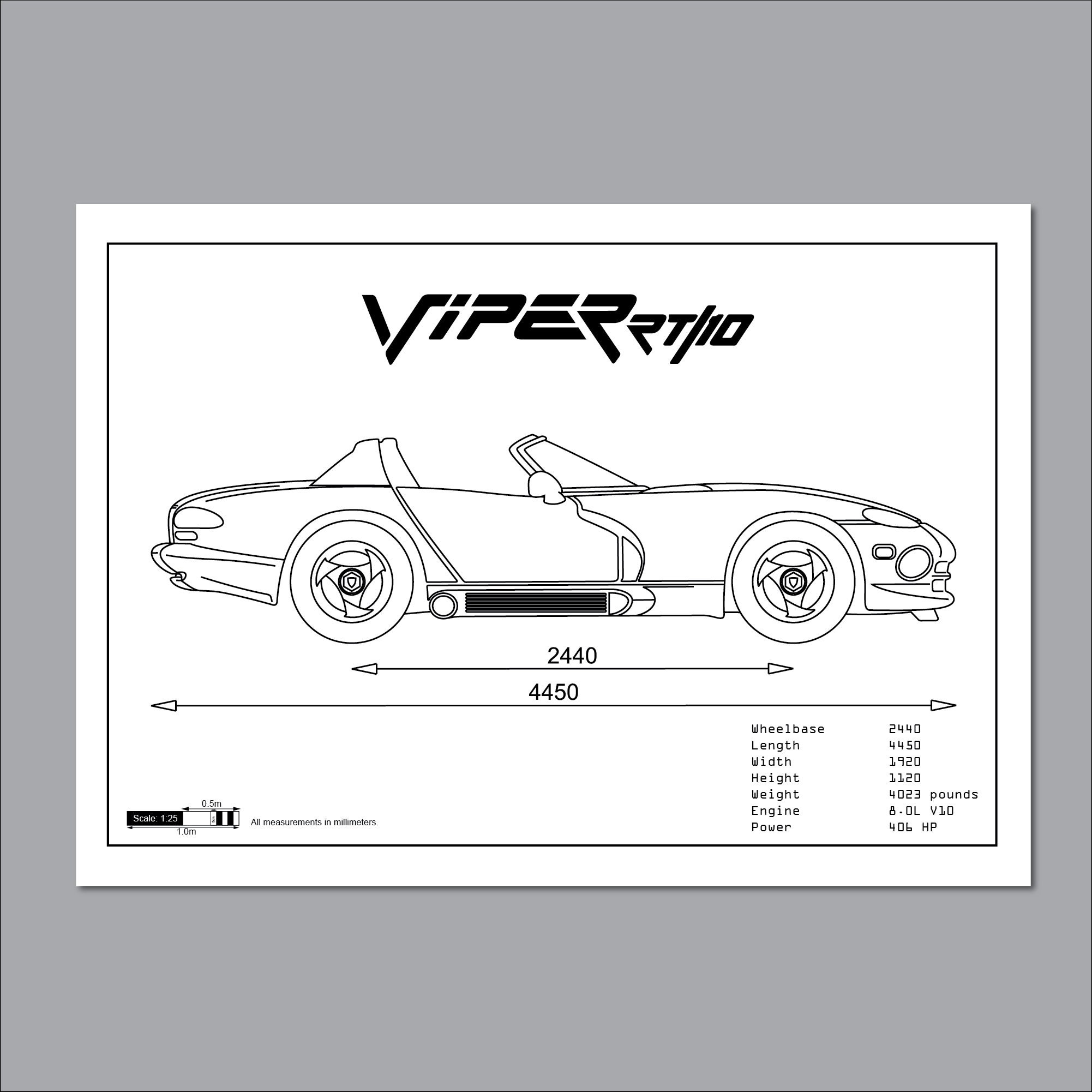 Viper RT/10, Dodge Viper, Mopar, Dodge, Car Blueprints, Car Poster ...