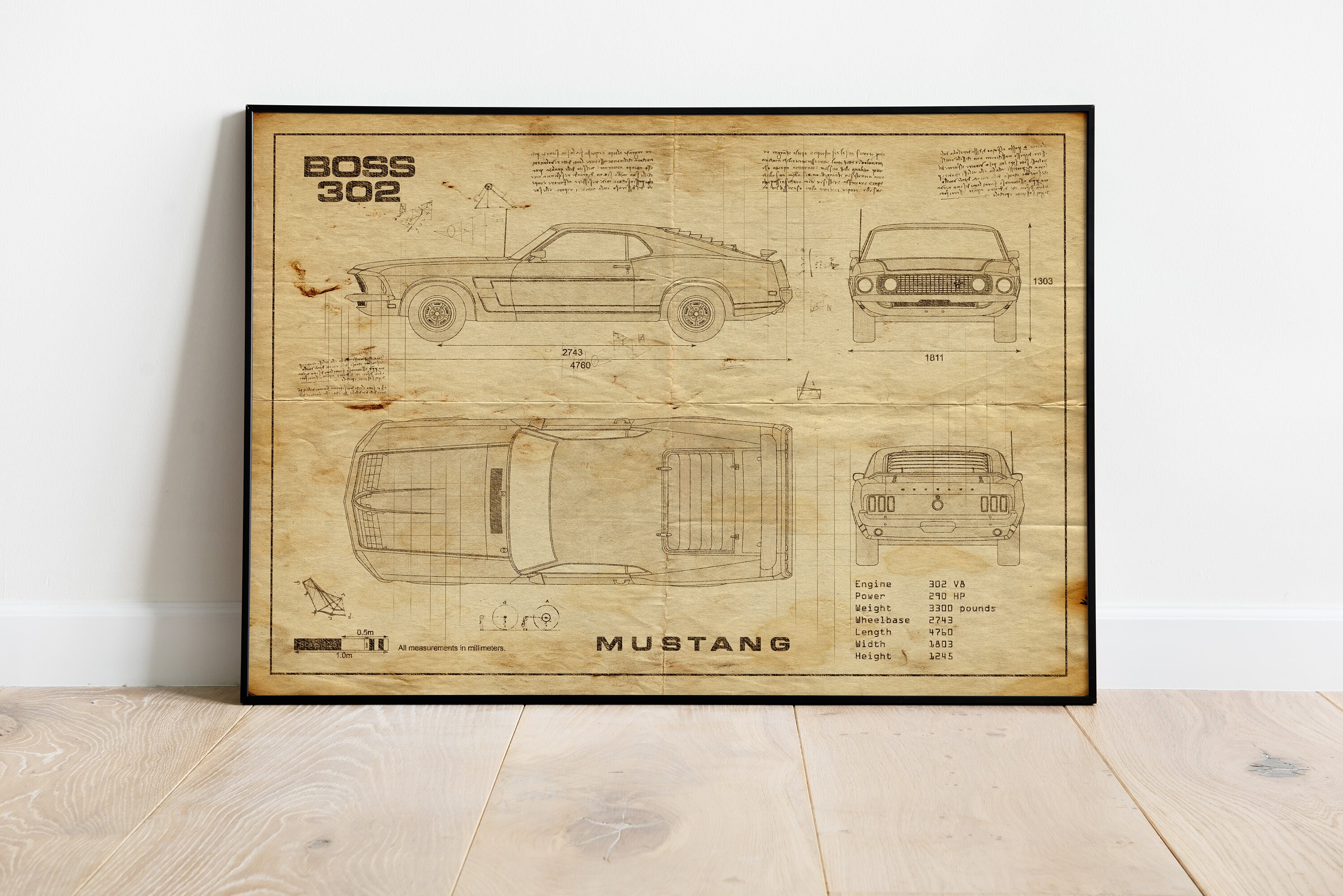 Mustang Poster, Boss 302 Poster, 1st Anniversary Gift, Office Artwork ...