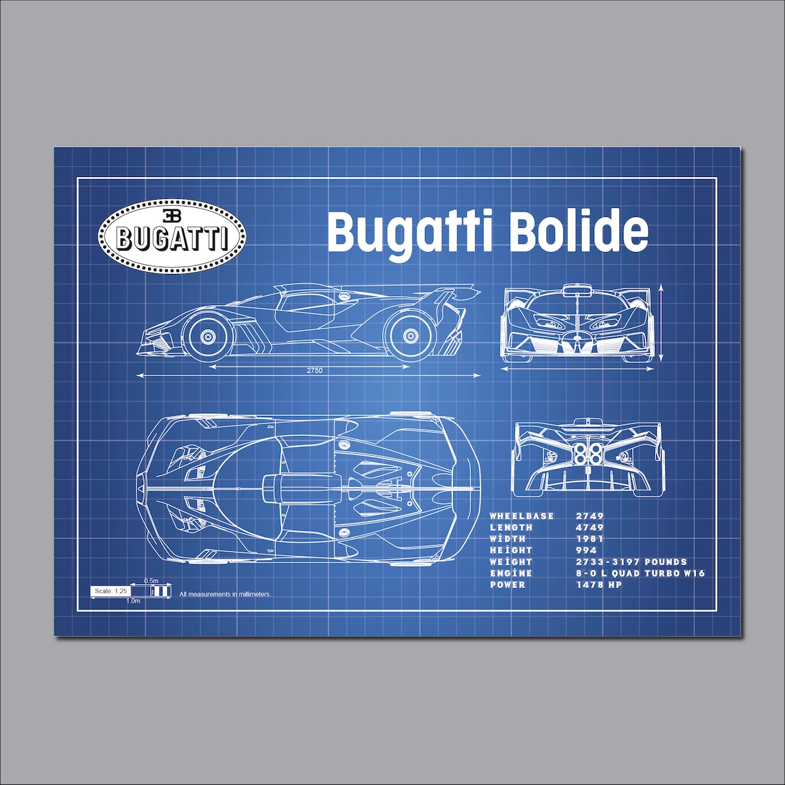 Bugatti Bolide Blueprint, Car Blueprints, Car Poster, Car Wall Art ...