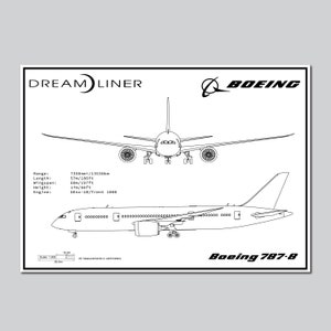 Boeing 787 Poster, Dreamliner Blueprint, Gift for Pilot, Gift for Him ...