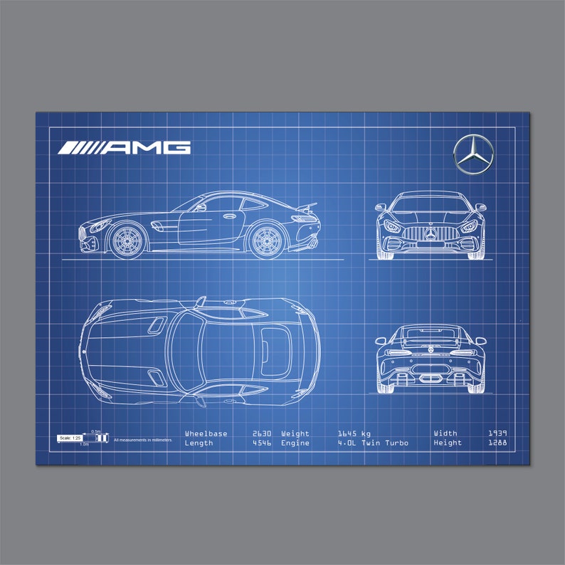 Mercedes Benz Blueprint, AMG GT, Car Blueprints, Car Poster, Gift for ...