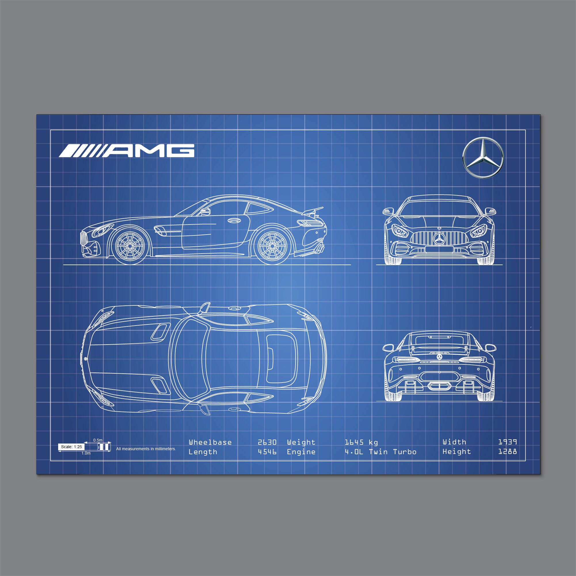 Mercedes Benz Blueprint, AMG GT, Car Blueprints, Car Poster, Gift for ...