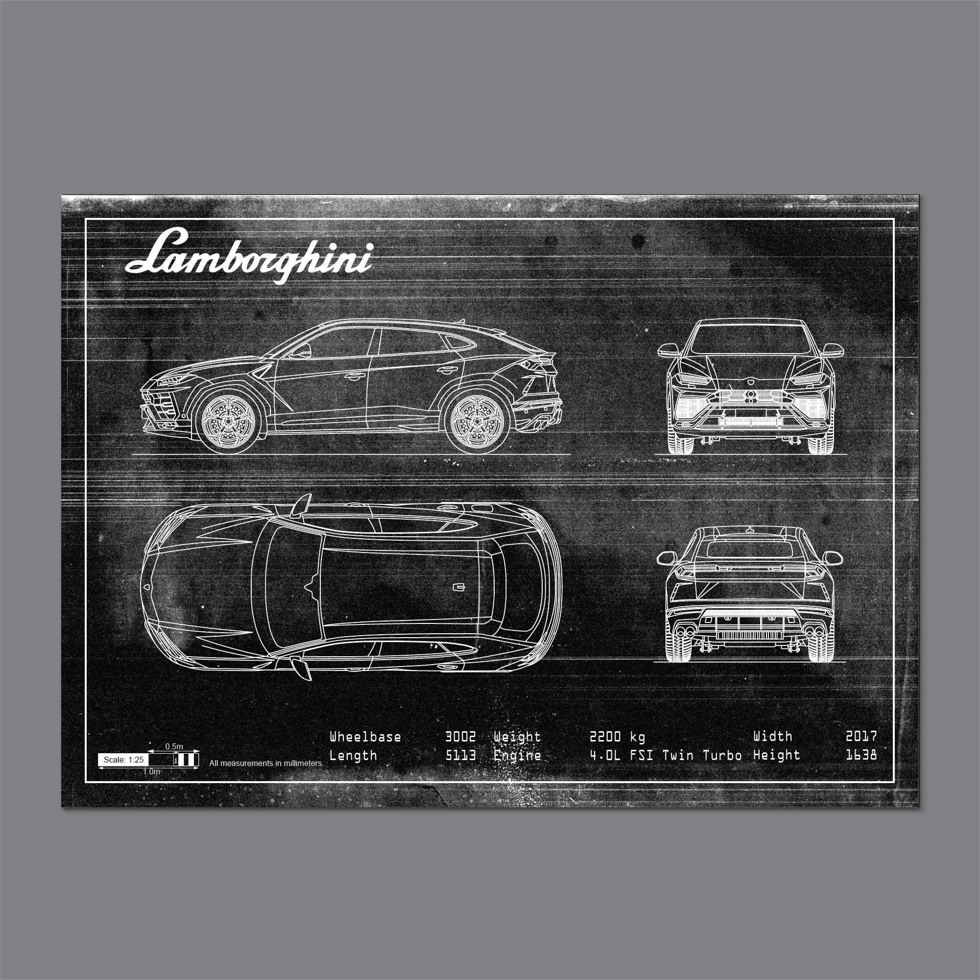 Lamborghini Urus Blueprint, Lamborghini Print, Urus Print, Urus ...