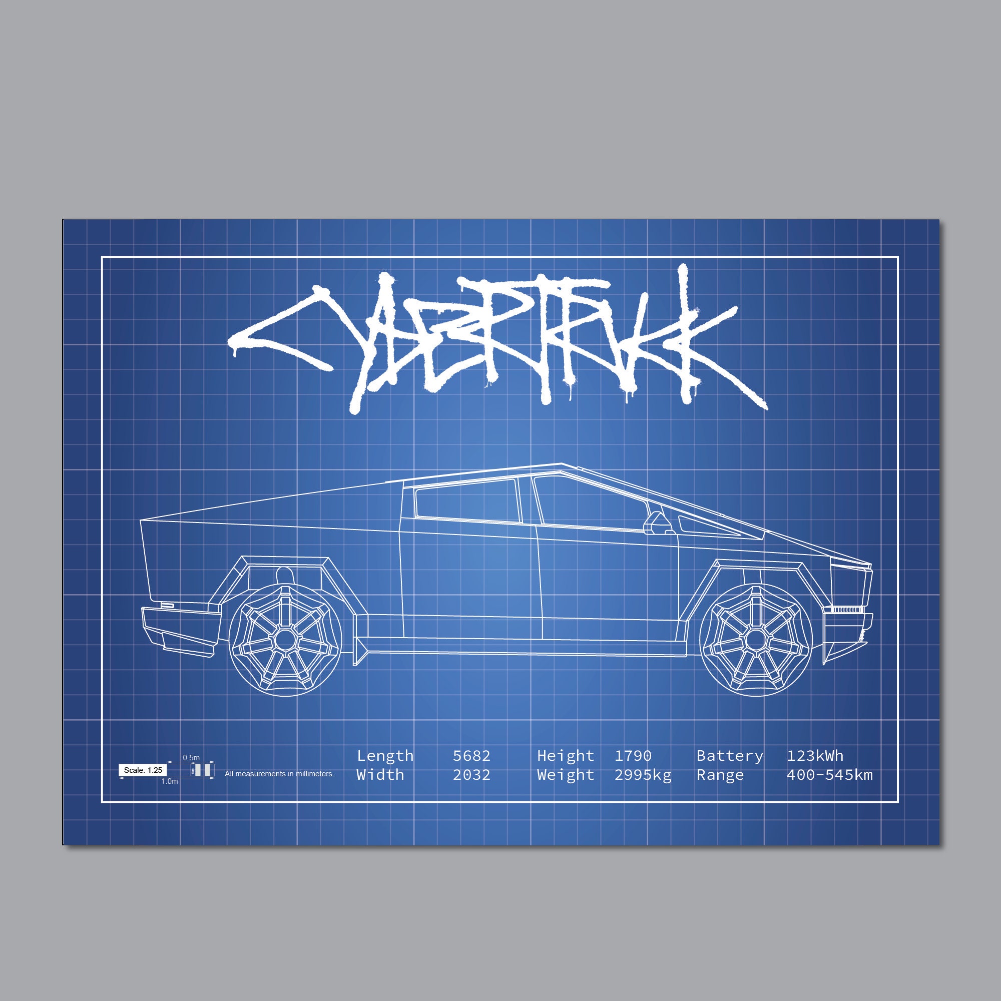 Tesla Cybertruck, Cybertruck Poster, Car Blueprints, Car Poster, Garage ...