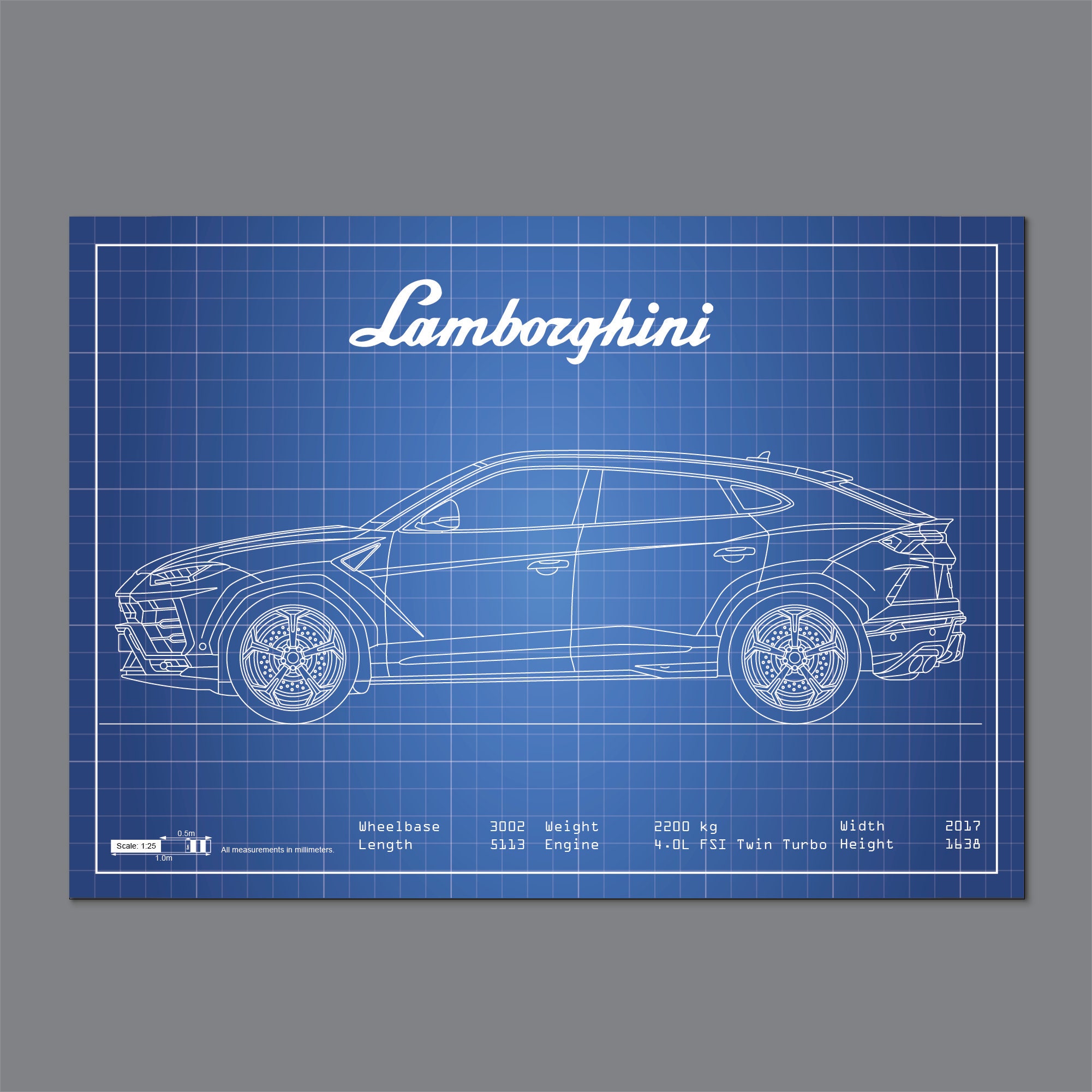 Lamborghini Blueprint, Lamborghini Print, Urus Blueprint, Mancave Wall ...