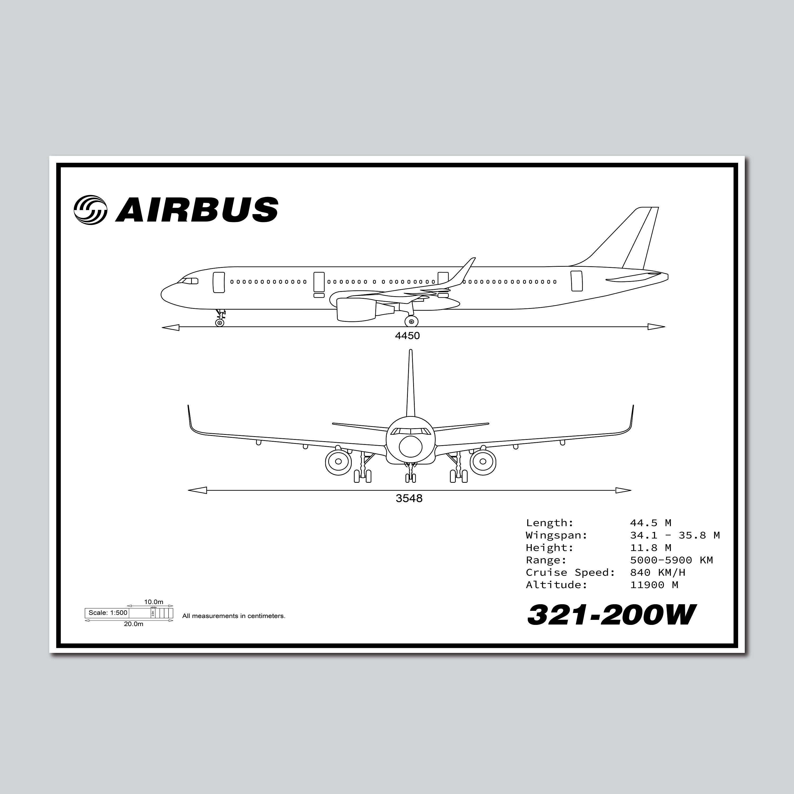 Airbus A321 Blueprint, Plane Poster, Aviation Art, Gift For Pilot ...