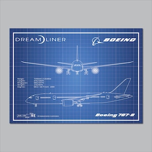 Boeing 787 Poster, Dreamliner Blueprint, Gift for Pilot, Gift for Him ...