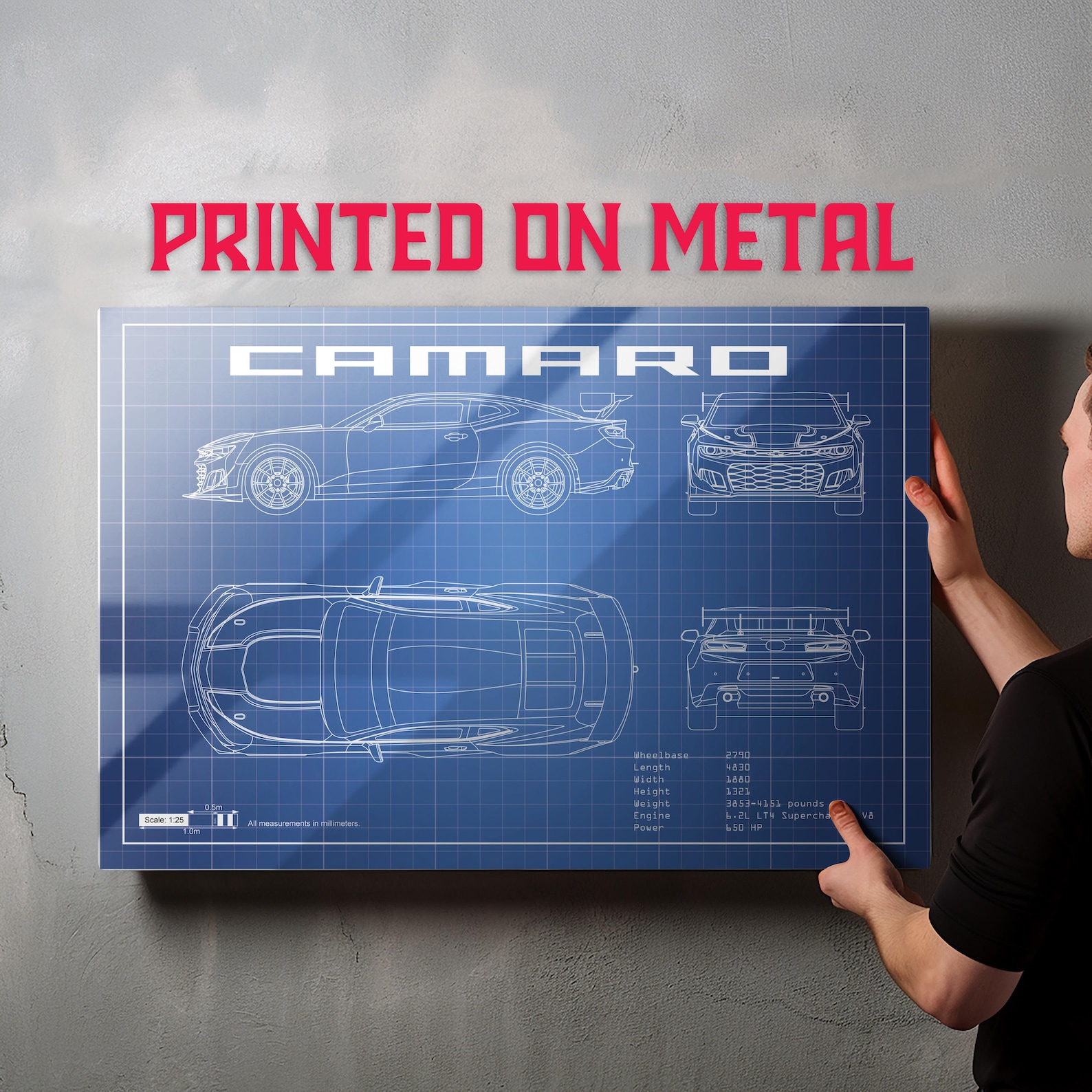 Blueprint of a Camaro, Chevy Camaro, Car Blueprints, Car Poster, Garage ...