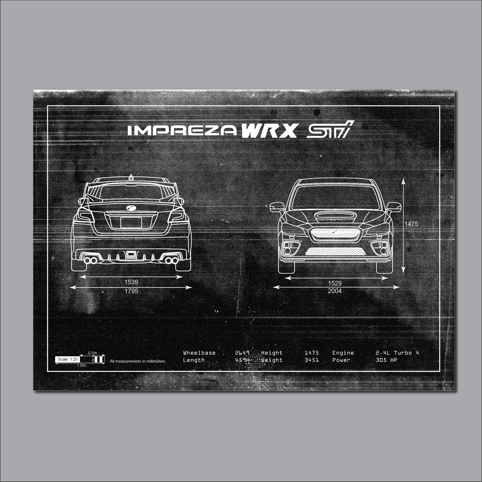 Impreza WRX Blueprint, 1st Anniversary Gift, Wall Decor, Office Artwork ...