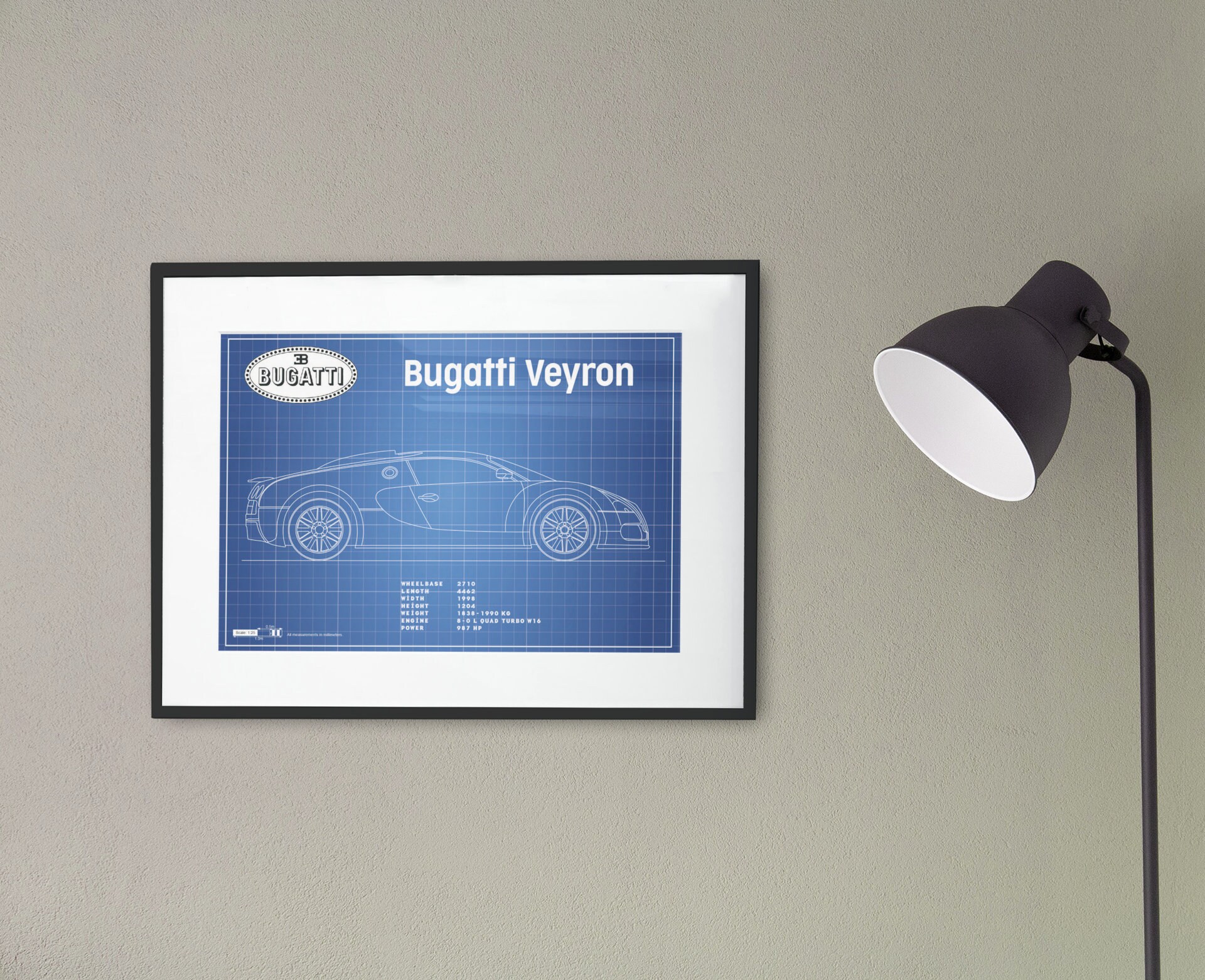 Bugatti Veyron Blueprint, Veyron Poster, Bugatti Print, Car Poster Art ...