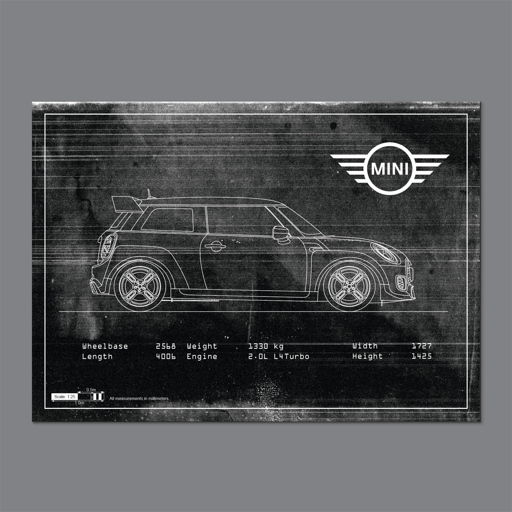Mini Cooper Blueprint Mini Blueprint Mini Print Car - Etsy