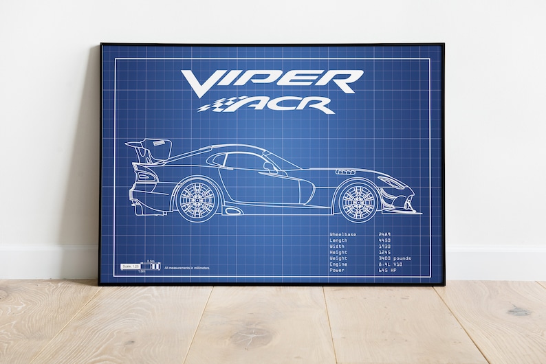 Dodge Viper ACR Picture, Car Blueprints, Car Poster, Gift for Dad, Gift ...