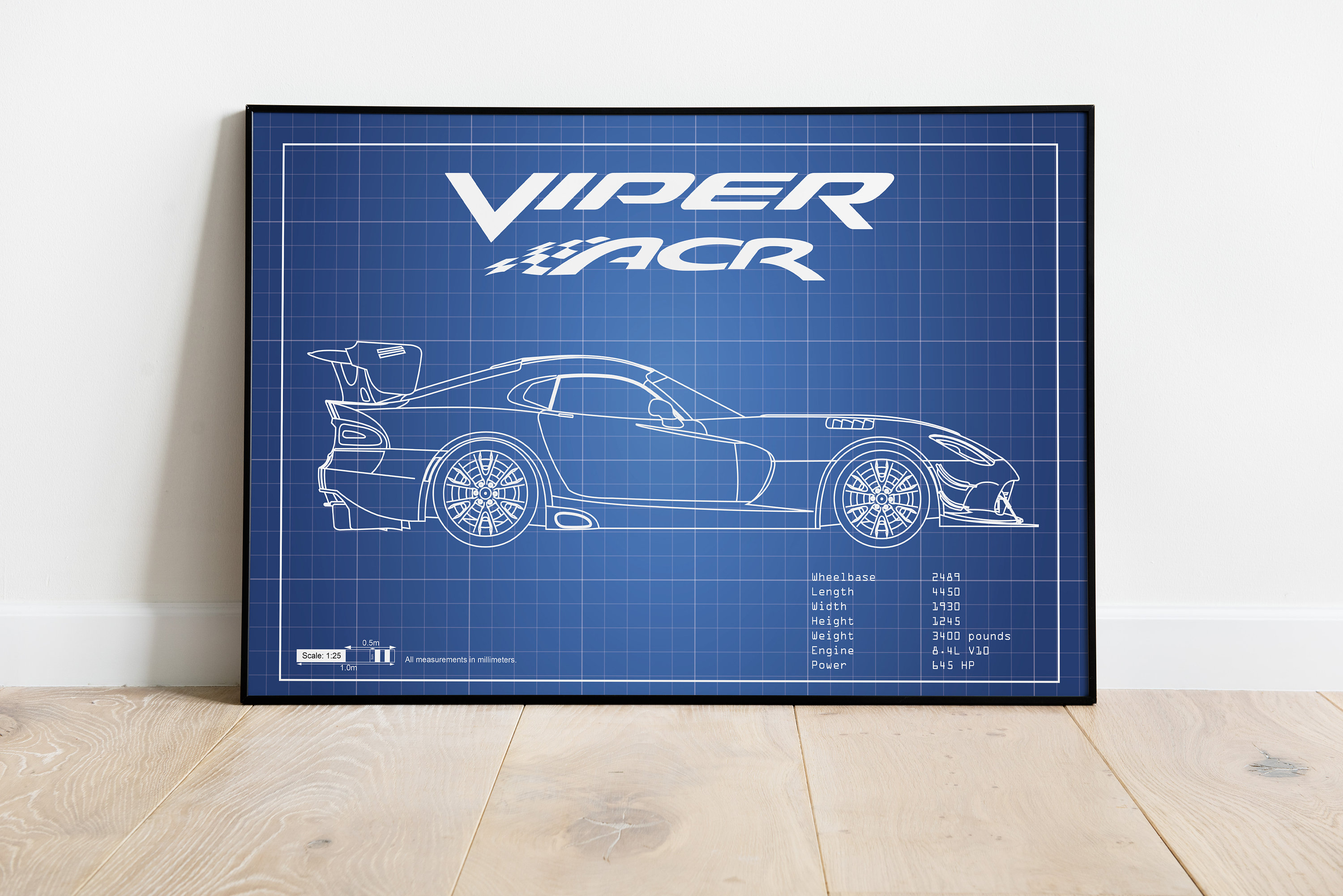 Dodge Viper ACR Picture, Car Blueprints, Car Poster, Gift for Dad, Gift ...