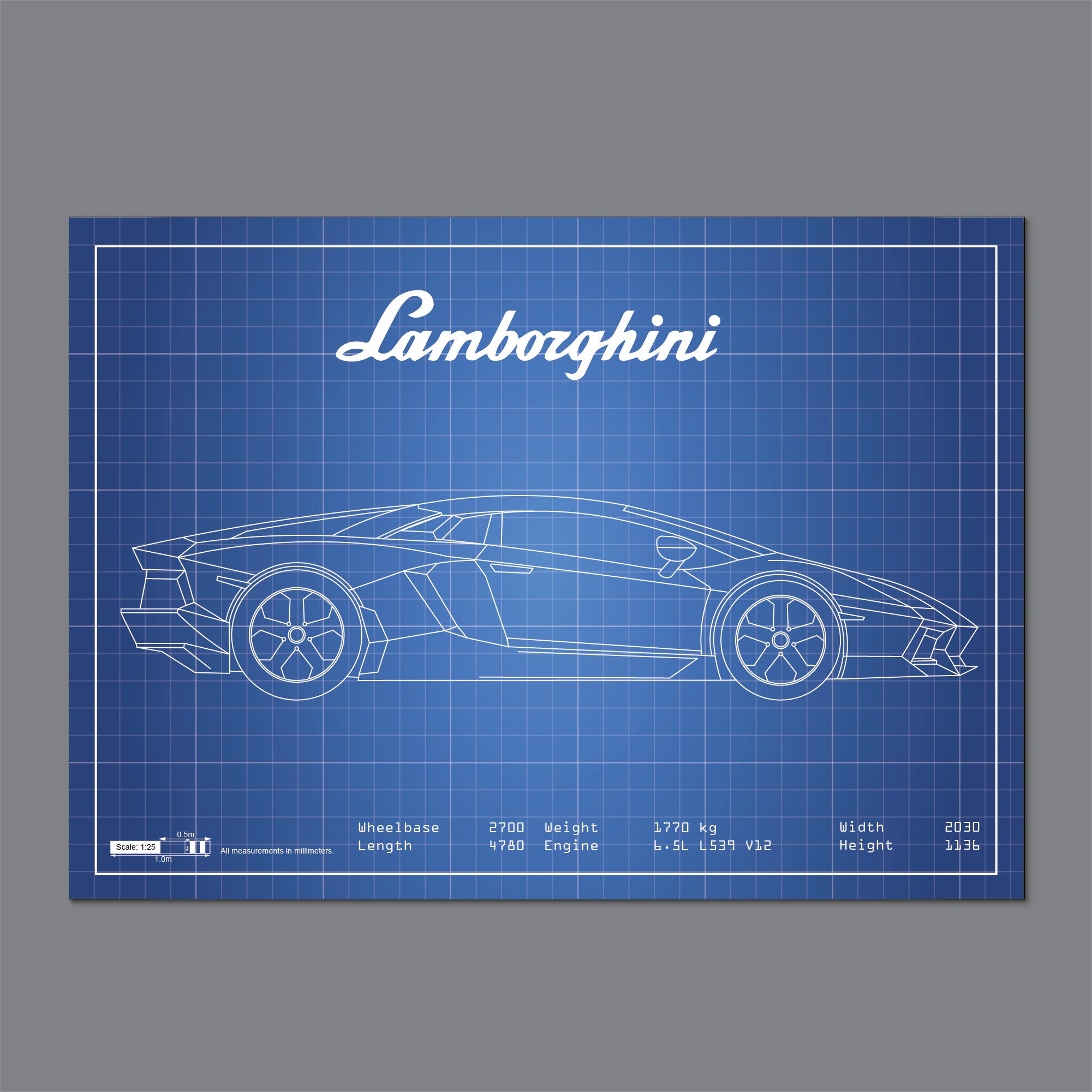 Lamborghini Blueprint Blueprint Art Car Blueprints Car - Etsy