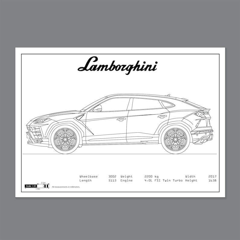 Lamborghini Blueprint, Lamborghini Print, Urus Blueprint, Mancave Wall ...