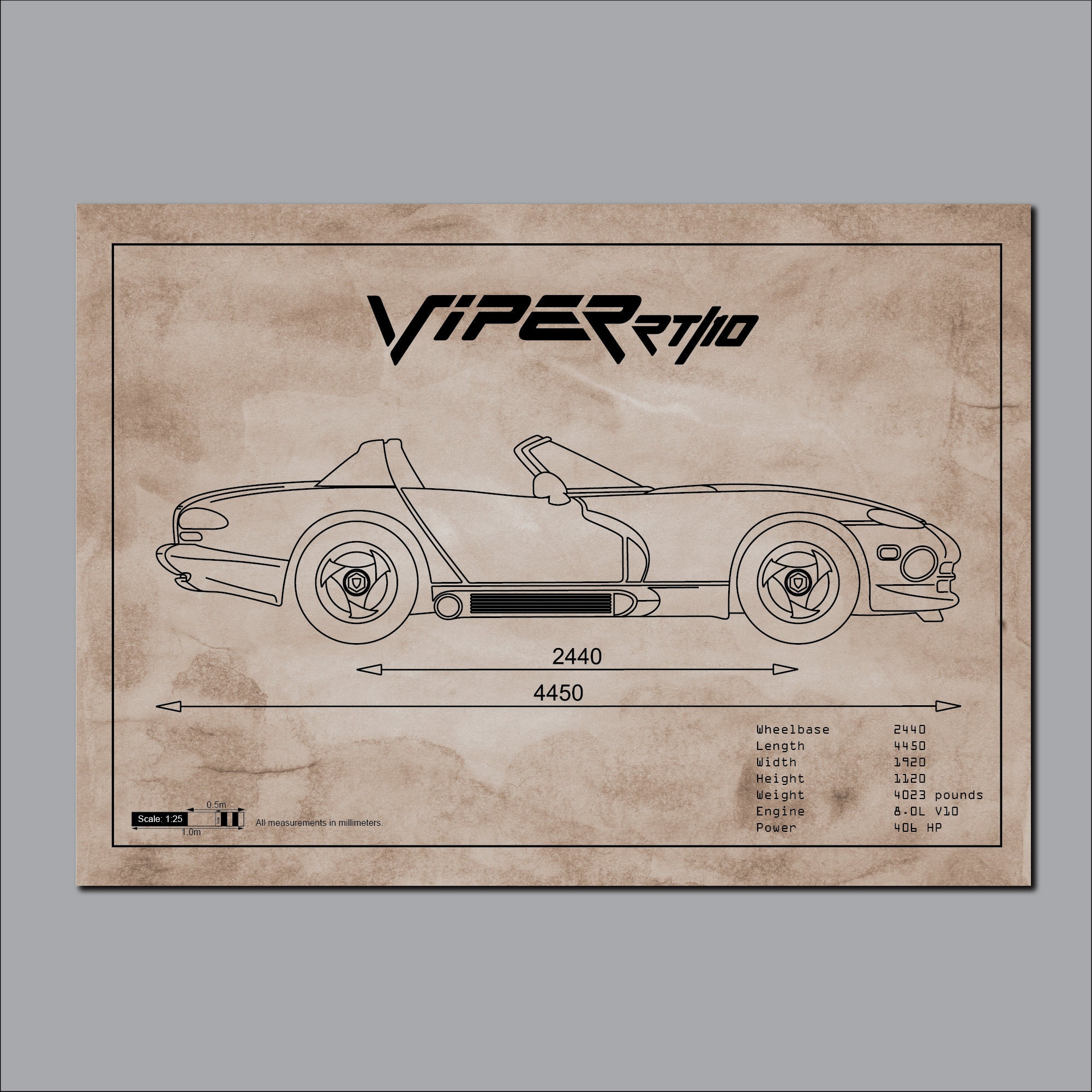 Viper RT/10, Dodge Viper, Mopar, Dodge, Car Blueprints, Car Poster ...