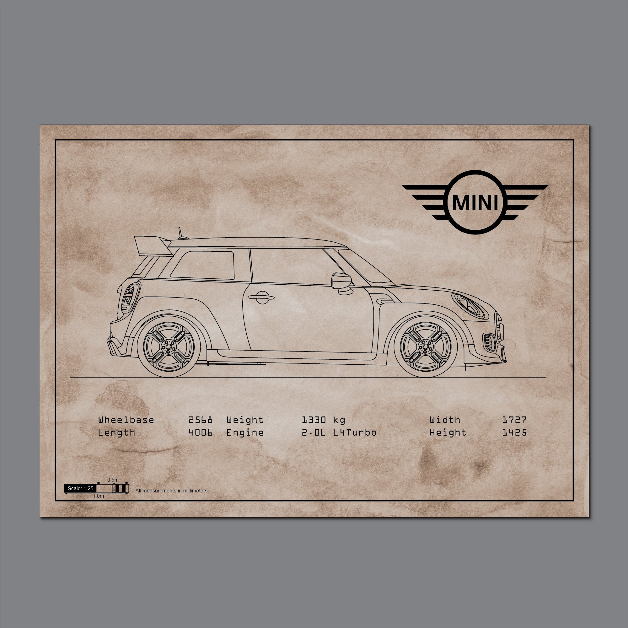 Mini Cooper Blueprint Mini Blueprint Mini Print Car Etsy