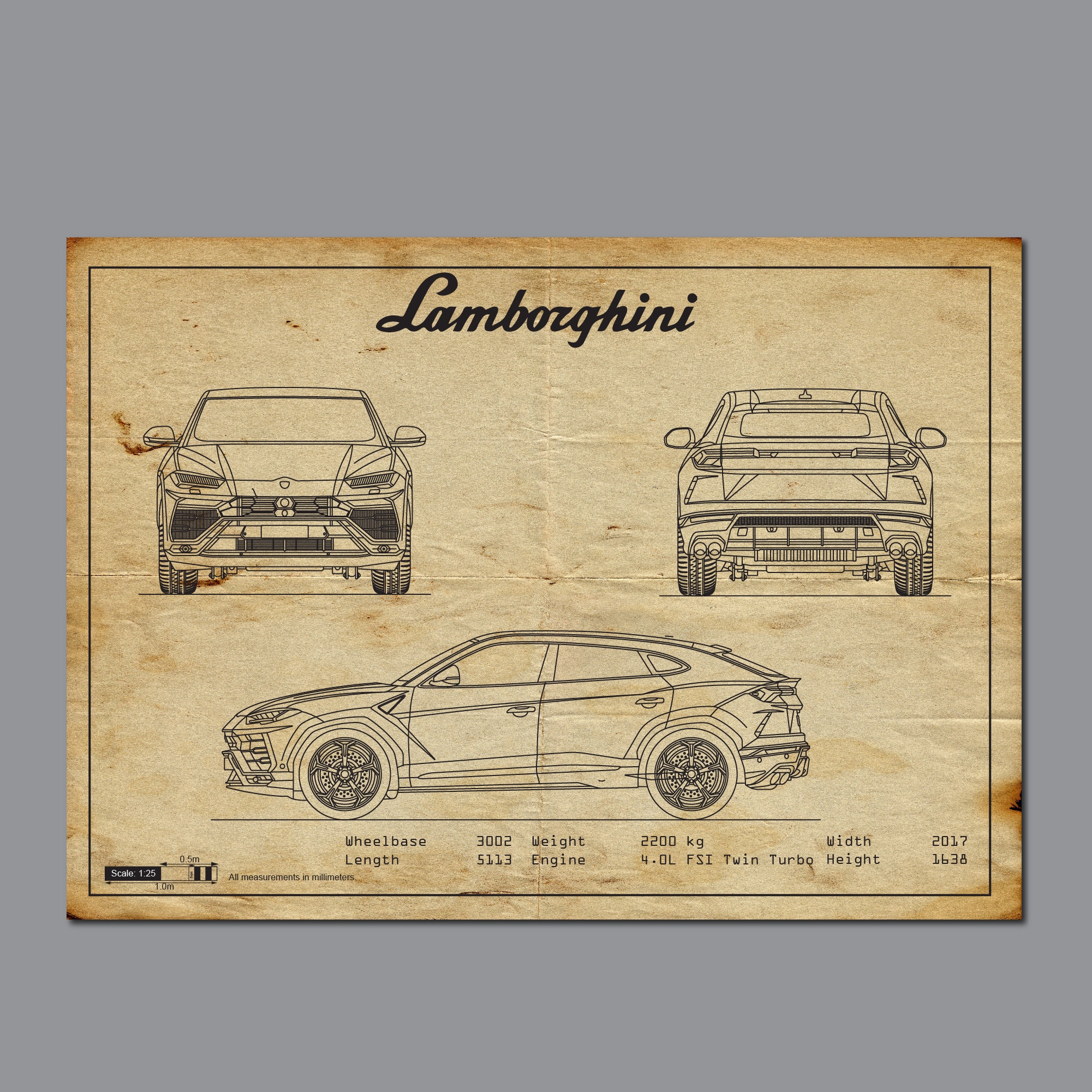 Lamborghini Blueprint, Lambo Print, Lamborghini Urus, Urus Blueprint ...