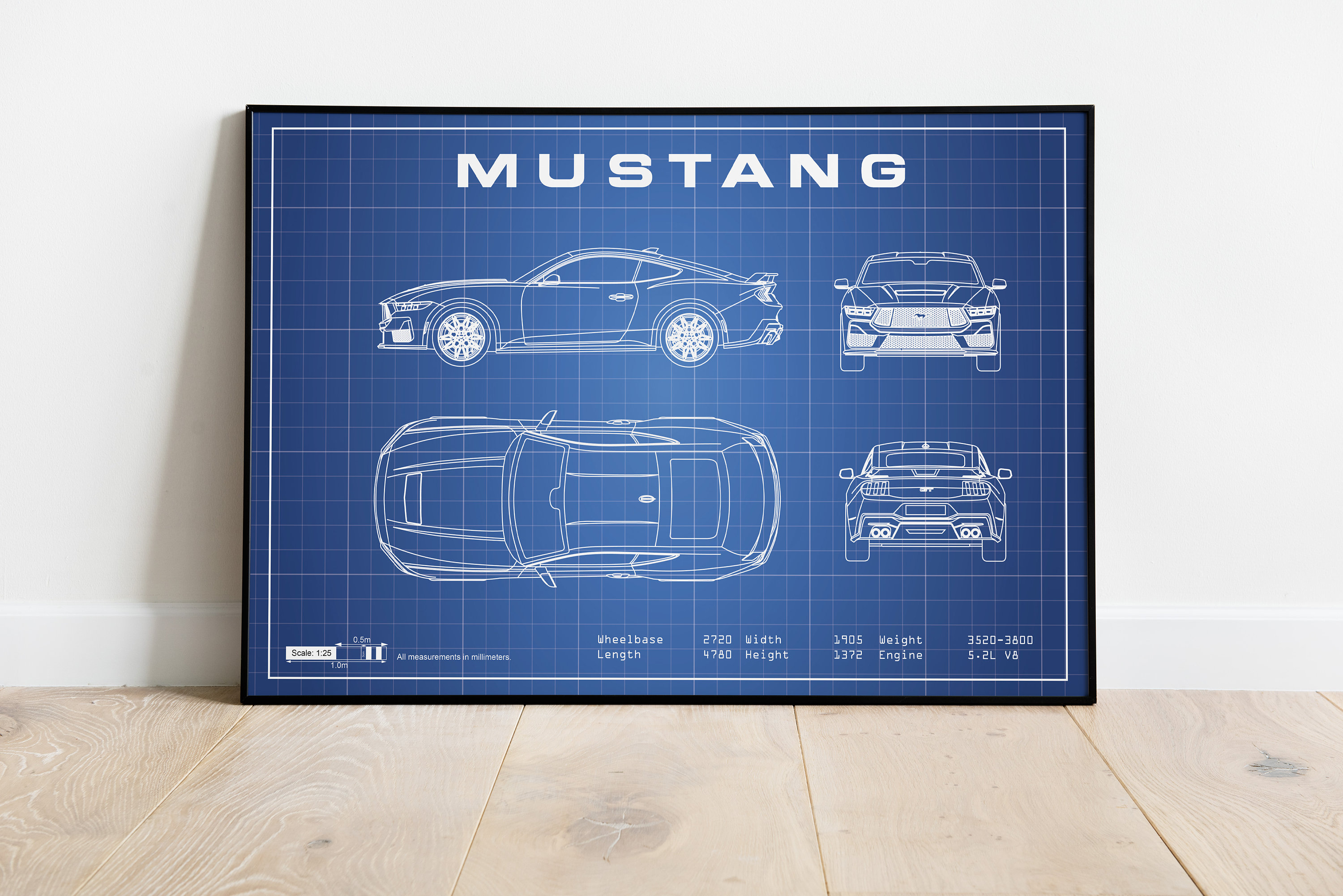 Mustang GT Blueprint, Car Blueprints, Car Poster, Garage Workshop Art ...