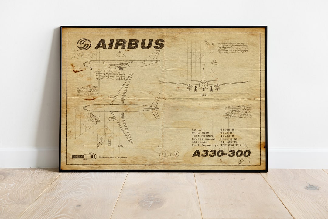 Airplane Wall Art, A330 Poster, Airbus Blueprint, Gift for Him ...