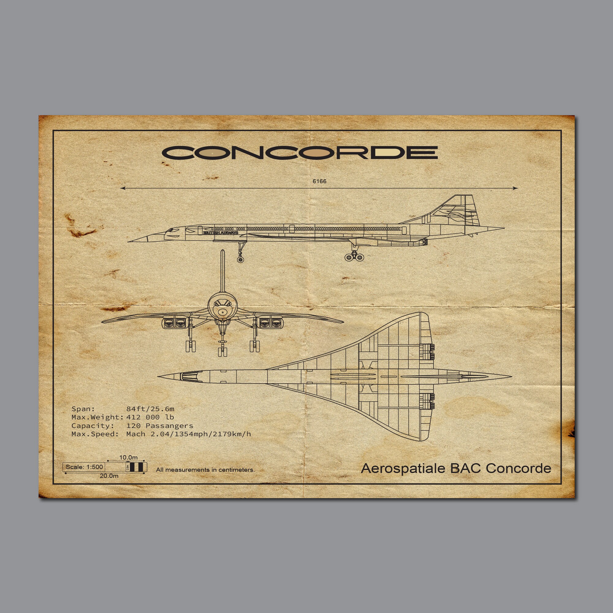Concord Poster, Plane Art, Concorde Blueprint, Art for Pilots, Plane ...