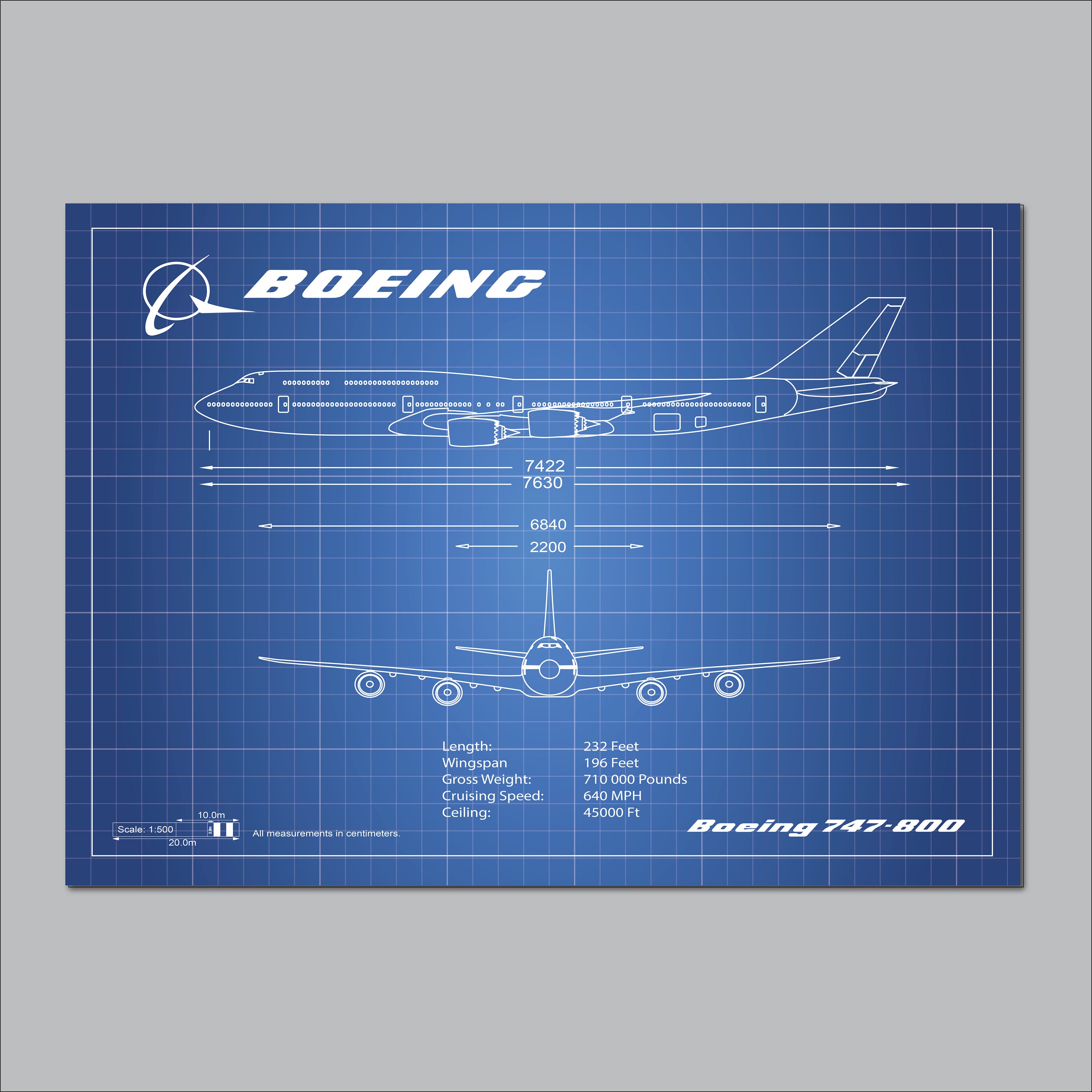 Picture of Boeing 747, Plane Artwork, Aviation Gift for Pilot ...