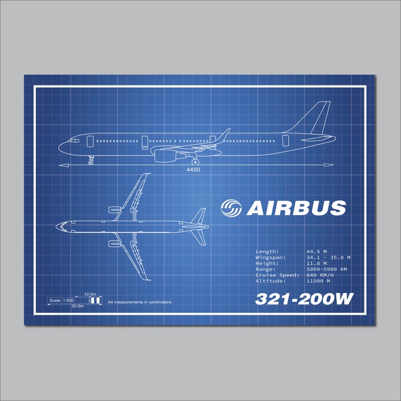 Airbus A321 Aircraft Blueprint Wall Art Plane Poster - Etsy