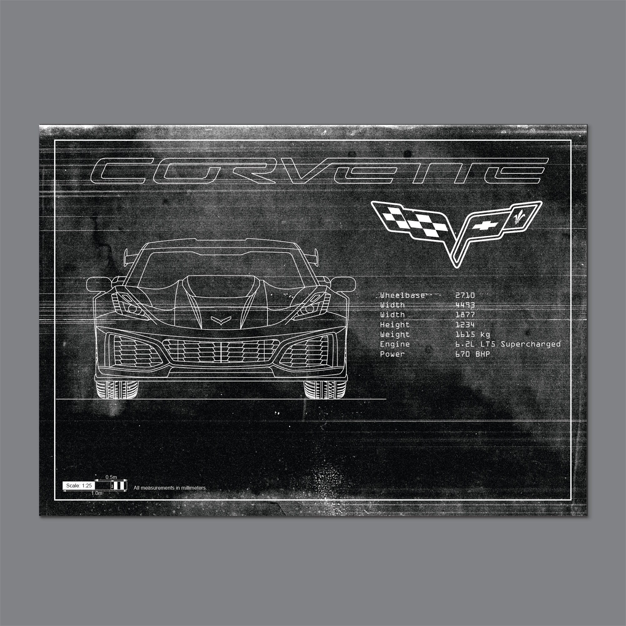 C7 Corvette Poster Chevy Corvette Corvette Blueprints Car - Etsy