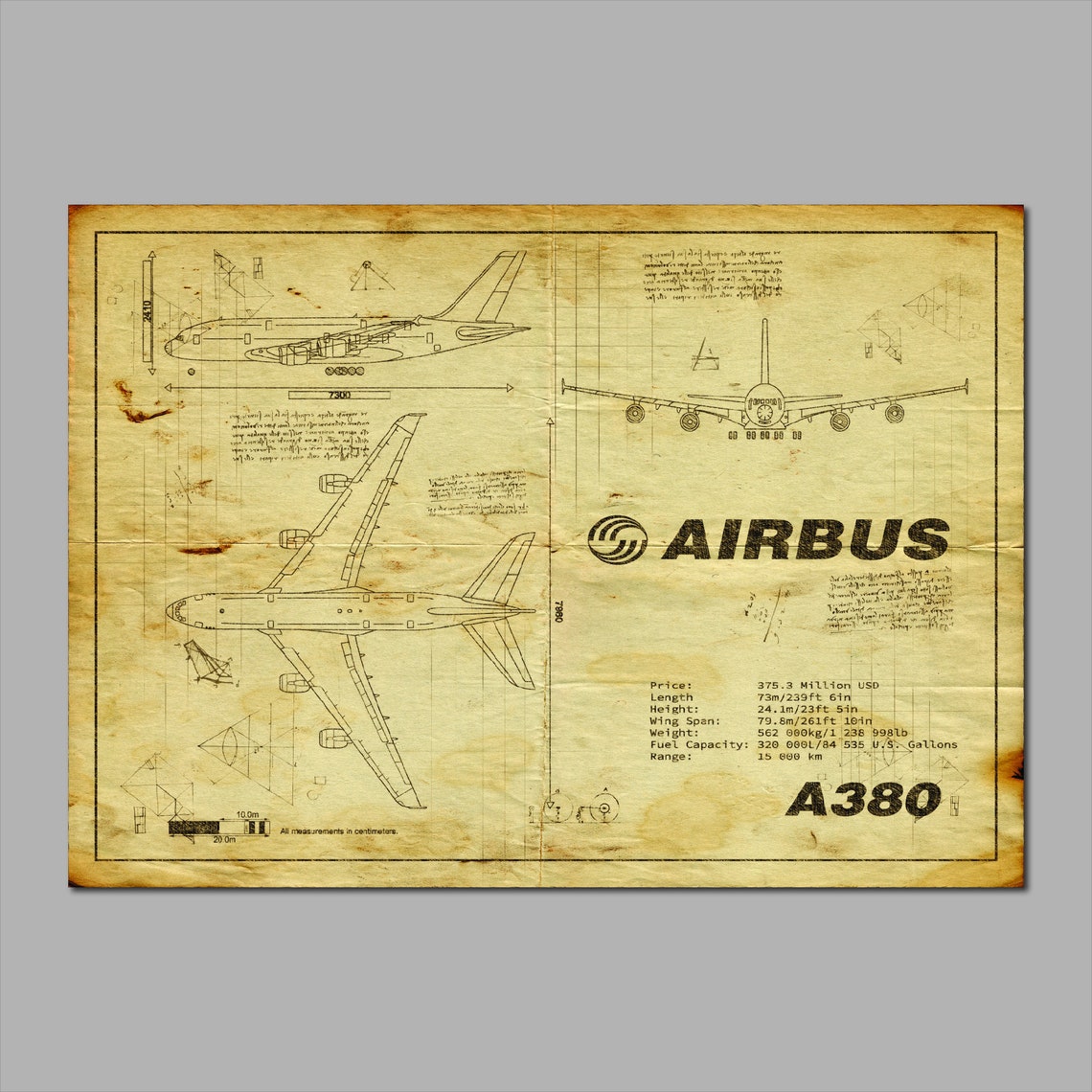 Airbus A380 Poster, Blueprint of A380, Pictures of Planes, Gift for ...